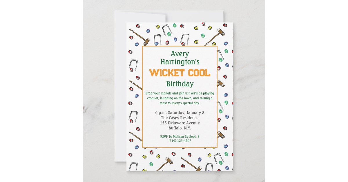 Retro Croquet Hand-Illustrated Preppy Birthday Invitation | Zazzle