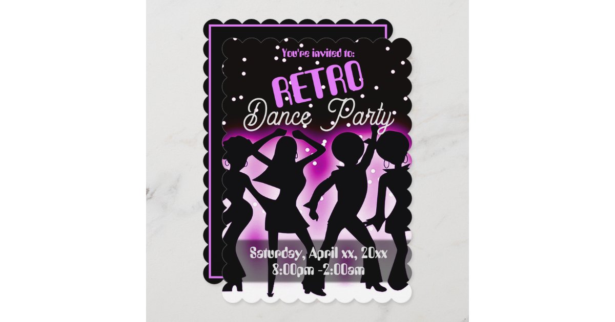 Retro Dance Party Pink Invitation | Zazzle