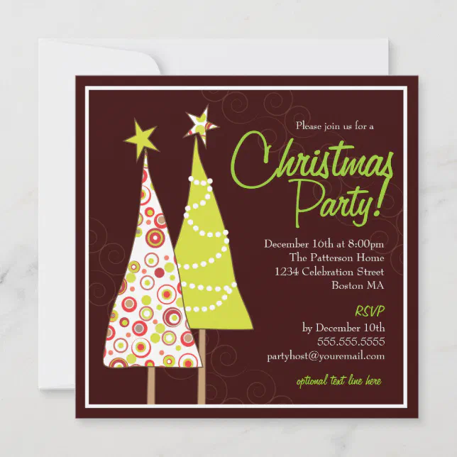 Retro Funky Tree Christmas Party Invitation | Zazzle