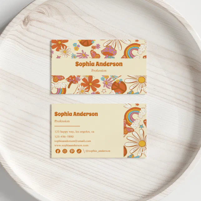 Retro Groovy Floral – Colourful 70s-Inspired Desig Business Card | Zazzle
