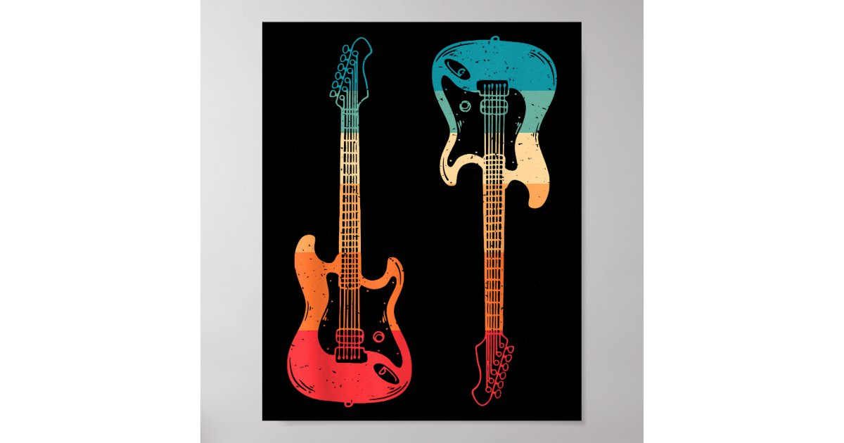 Retro Guitar Guitarist Electric Bass Guitar Rock M Poster | Zazzle