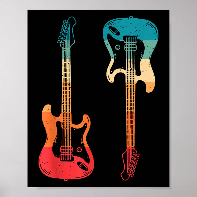 Retro Guitar Guitarist Electric Bass Guitar Rock M Poster | Zazzle