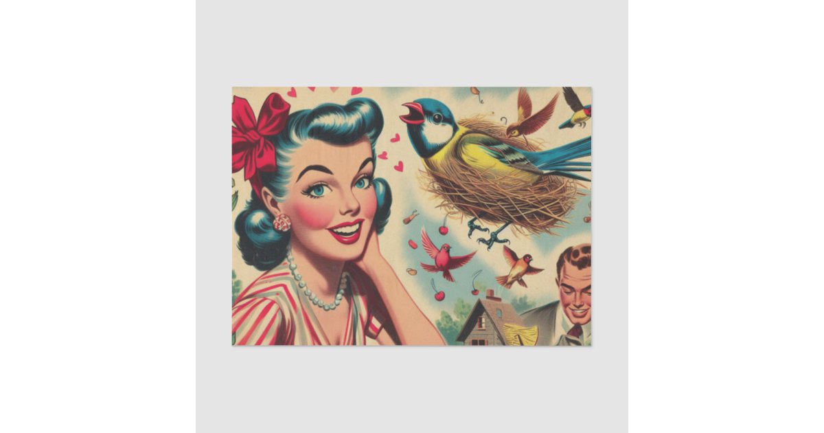 Retro Kitsch 1950s Girl Illustration Tissue Paper | Zazzle