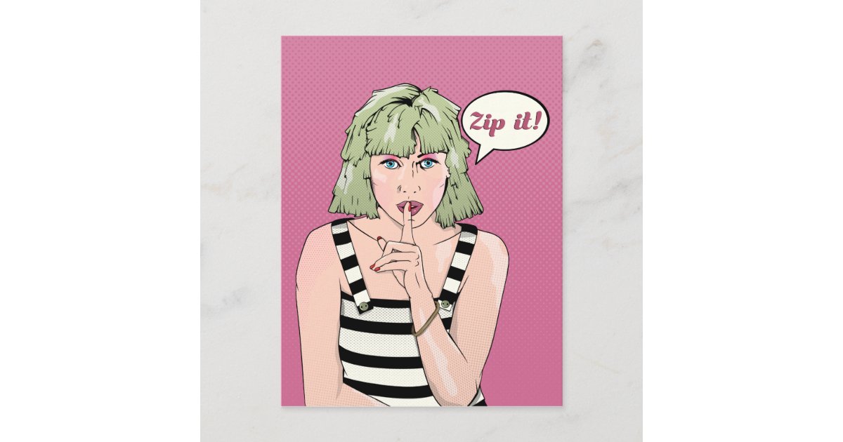 Retro Poster Woman Zip it Postcard | Zazzle