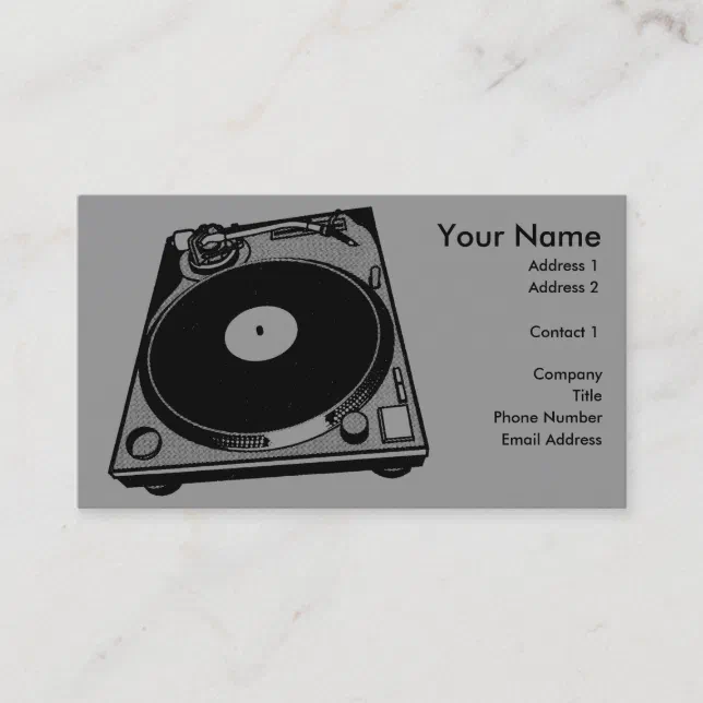 Retro Turntable Graphic in Black Business Card | Zazzle