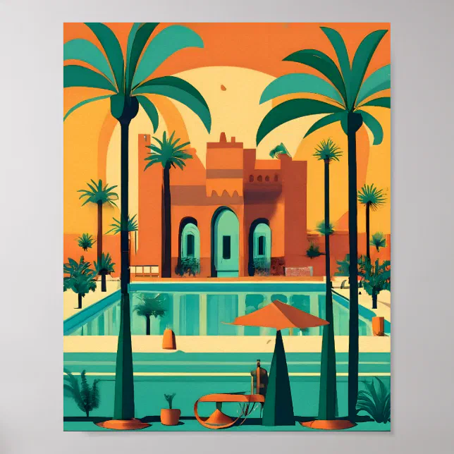 Retro Vintage Marrakech Morocco Flat Vector Art Poster | Zazzle