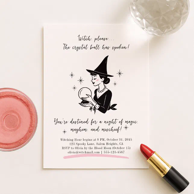 Retro Witch with Crystal Ball Halloween Party Invitation | Zazzle