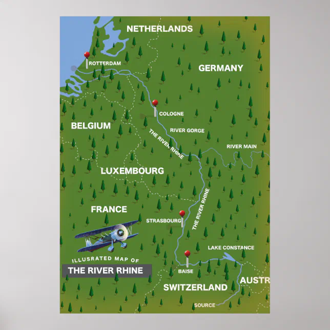 River Rhine retro travel map. Poster | Zazzle