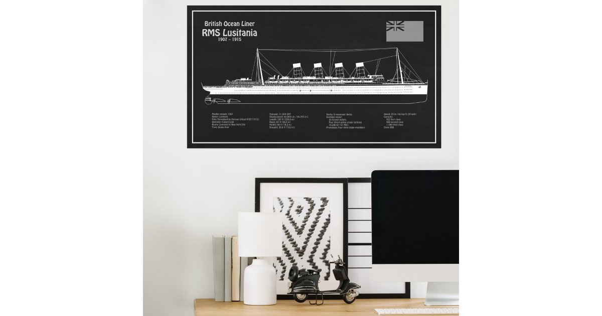 RMS Lusitania - Ship Blueprint Plans PBD Poster | Zazzle
