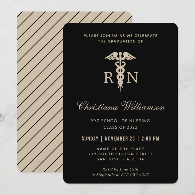 RN Registered Nurse Caduceus Minimalist Graduation Invitation | Zazzle