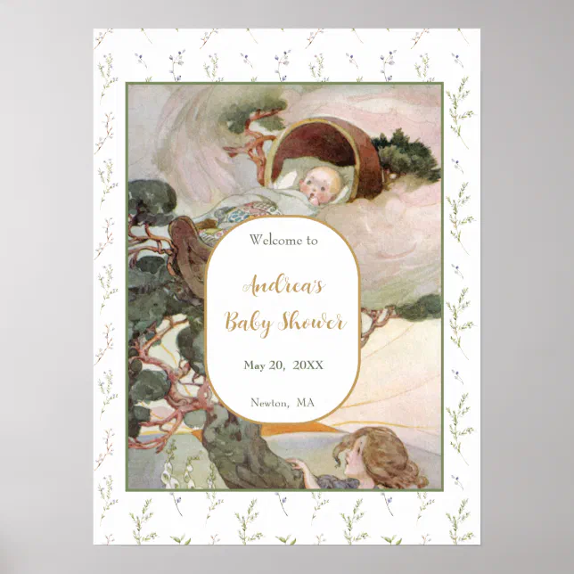 Rock A Bye Baby Nursery Rhyme Baby Shower Welcome Poster | Zazzle