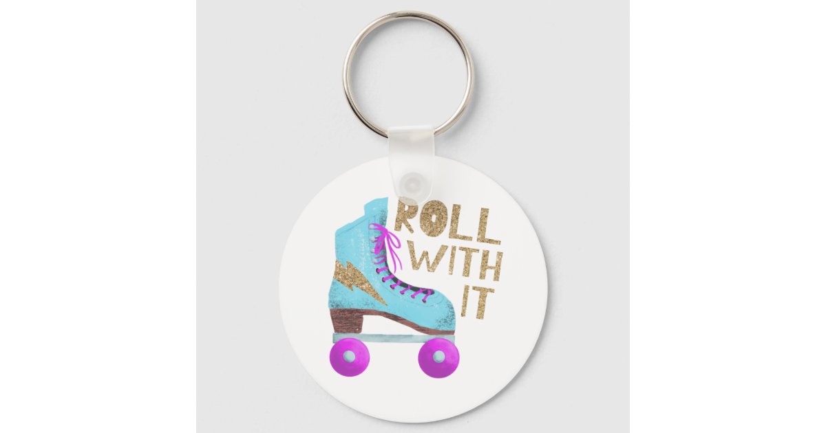 ROLL WITH IT | 80's Retro Roller Skate Key Ring | Zazzle