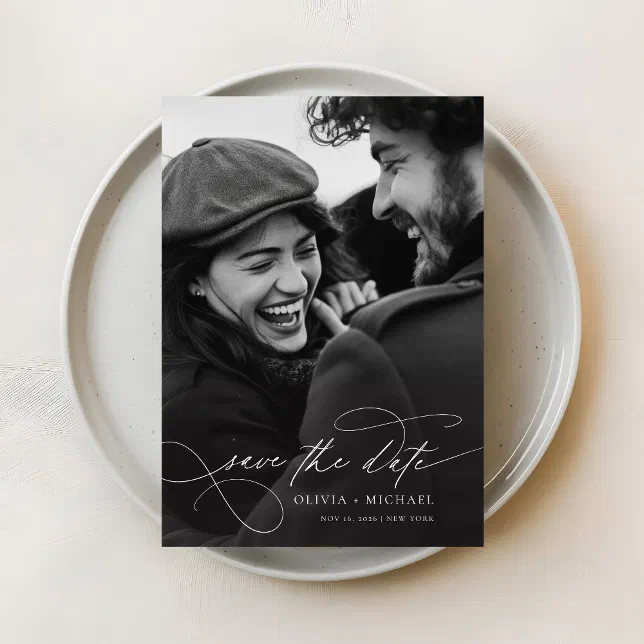 Romantic Elegant Script Photo Wedding Save The Date | Zazzle