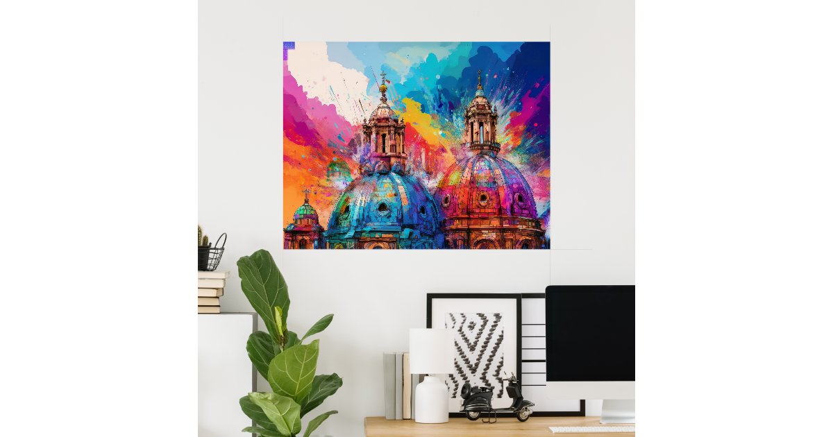 Rome Cathedral Domes - Colourful Abstract Art Prin Poster | Zazzle