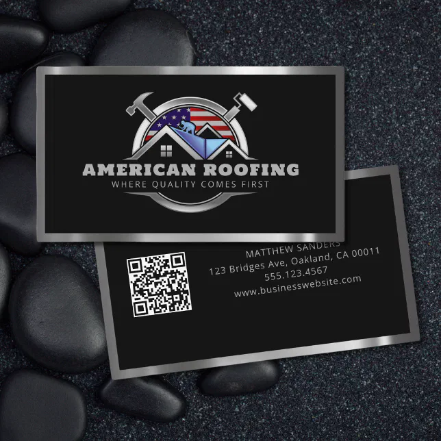 Roofing Construction American Flag QR Code Business Card | Zazzle