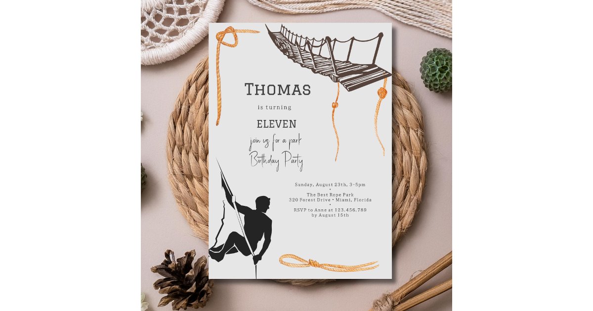 Rope park adventure kids birthday invitation | Zazzle