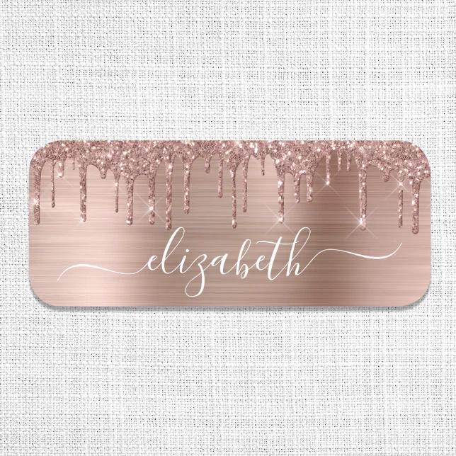 Rose Gold Dripping Glitter Name Tag | Zazzle