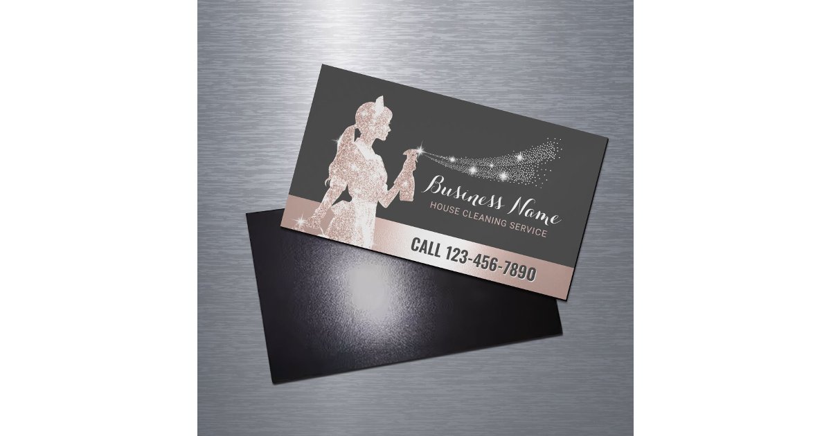 Rose Gold Maid Cleaning Service Housekeeping Magnetic Business Card ...