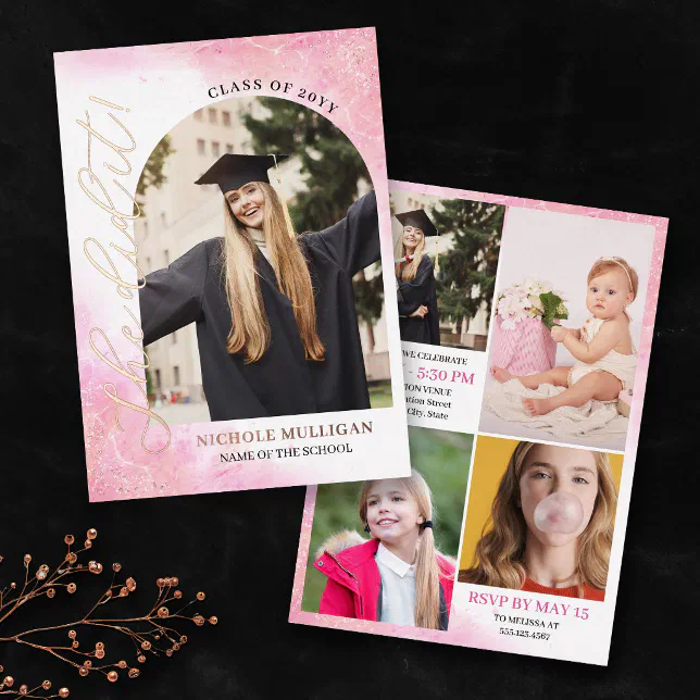 Rosy Pink She Did It Graduation Announcement Party | Zazzle