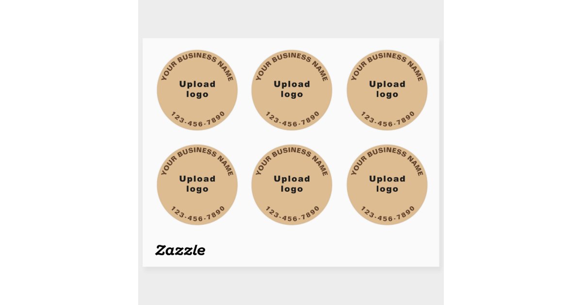 Round Pattern Phone Number Texts on Light Brown Classic Round Sticker ...