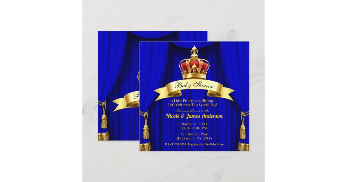 Royal Blue Gold Royal Red Crown Prince Baby Shower Invitation | Zazzle