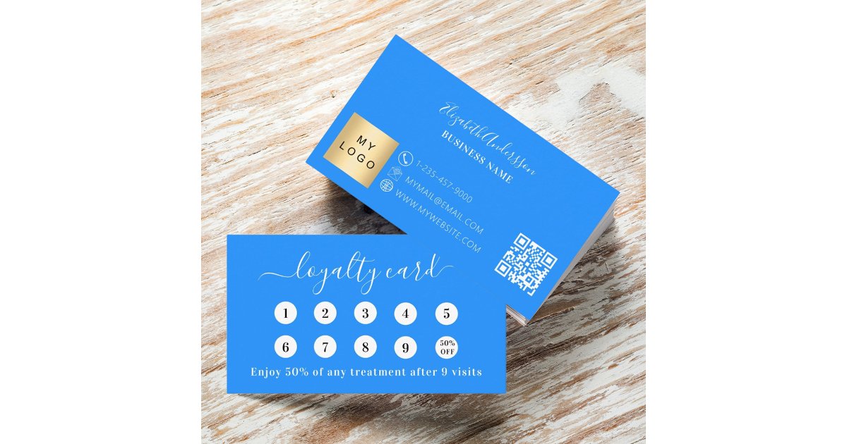 Royal blue qr code business logo loyalty card | Zazzle