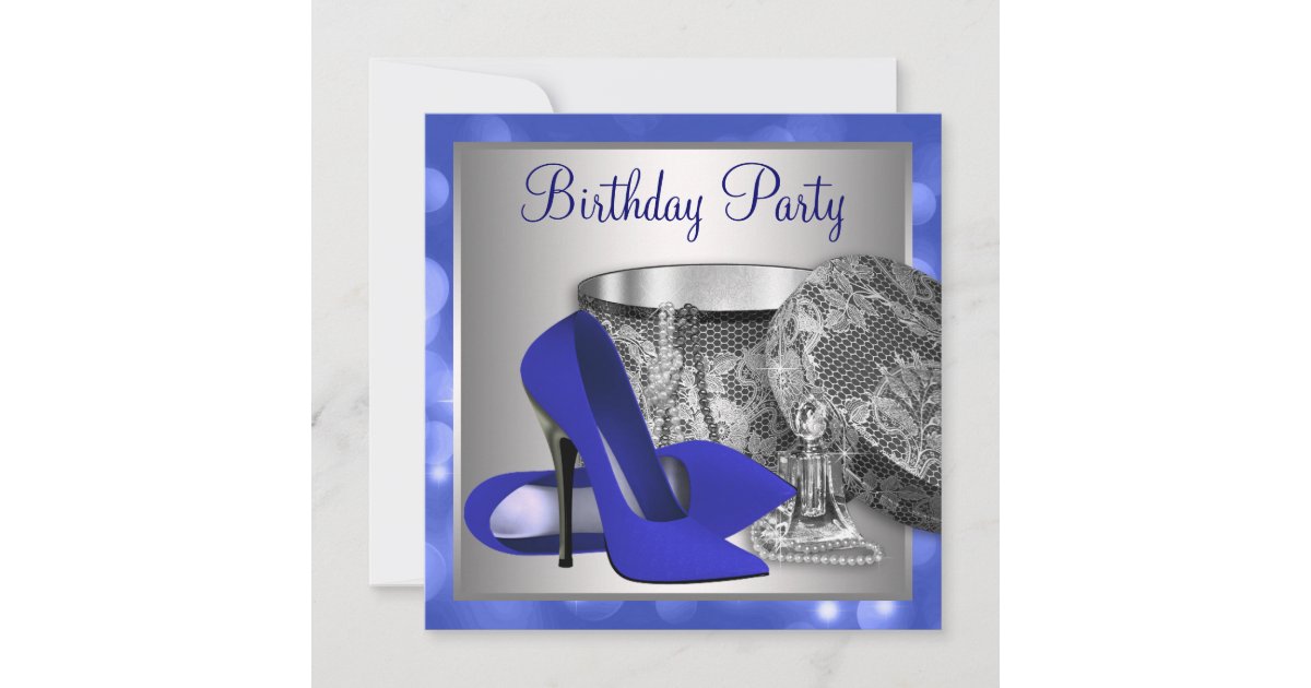Royal Blue Silver Birthday Party Invitation | Zazzle
