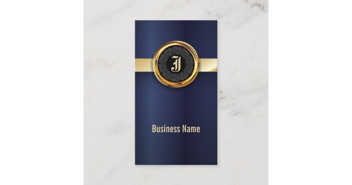 Royal Navy Blue & Gold Label Business Card | Zazzle