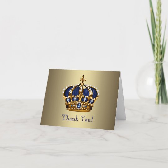 Royal Navy Blue Gold Prince Crown Thank You Cards | Zazzle.com.au