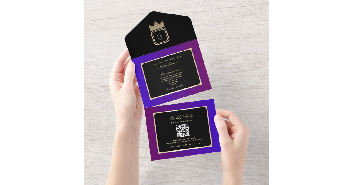 Royal Purple QR Code Wedding All In One Invitation | Zazzle