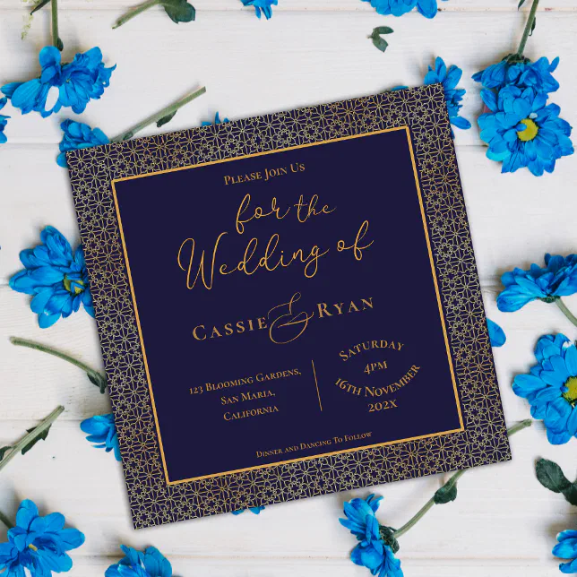 Royal Regal Blue Gold Design Wedding invitation | Zazzle