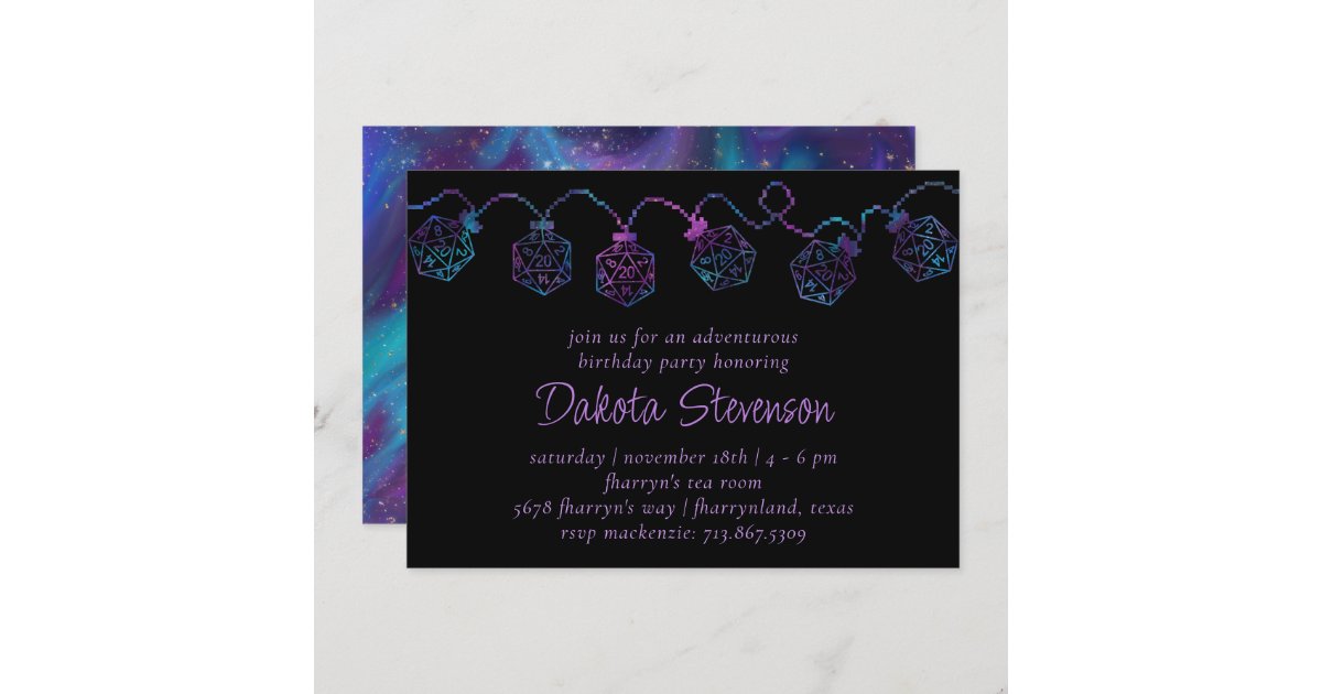 RPG Lights | Galaxy Tabletop Gamer Dice Birthday Invitation | Zazzle