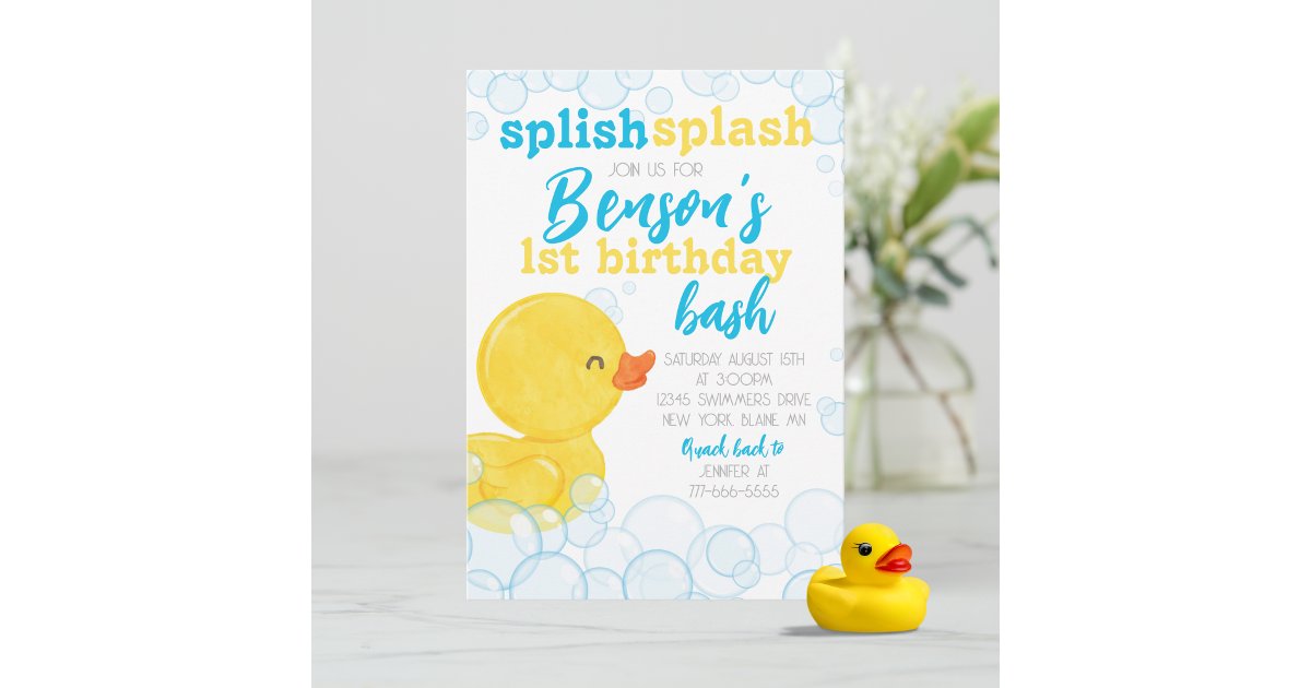Rubber Duck Splish Splash Birthday Invitation | Zazzle