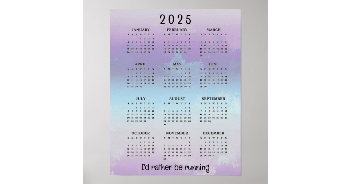 Running Jogging Design 2025 Calendar Poster | Zazzle