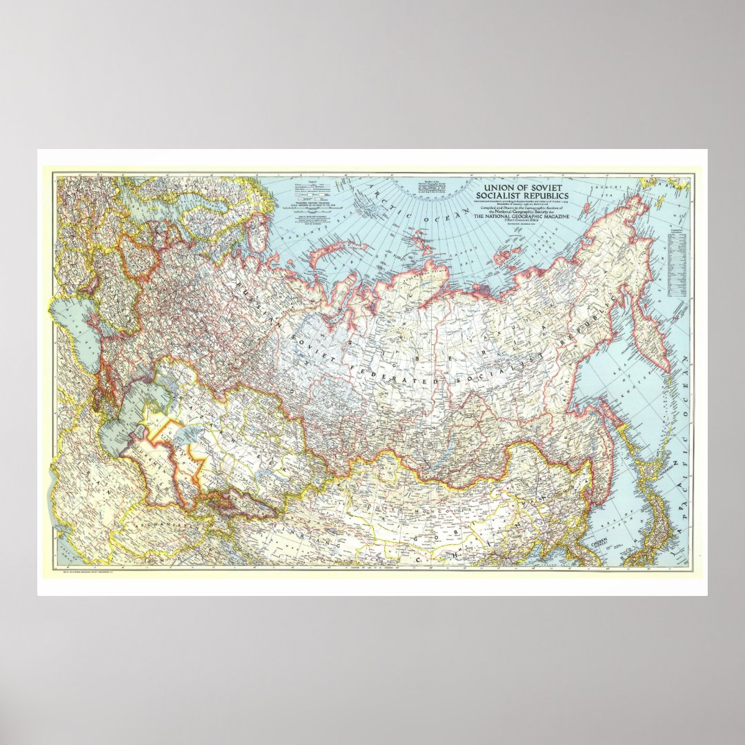" Russia (Soviet Union): 1944 Detailed MAP ... Poster | Zazzle