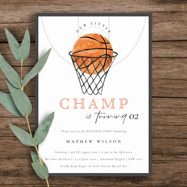 Rust Our Little Champ Basketball Any Age Birthday Invitation | Zazzle