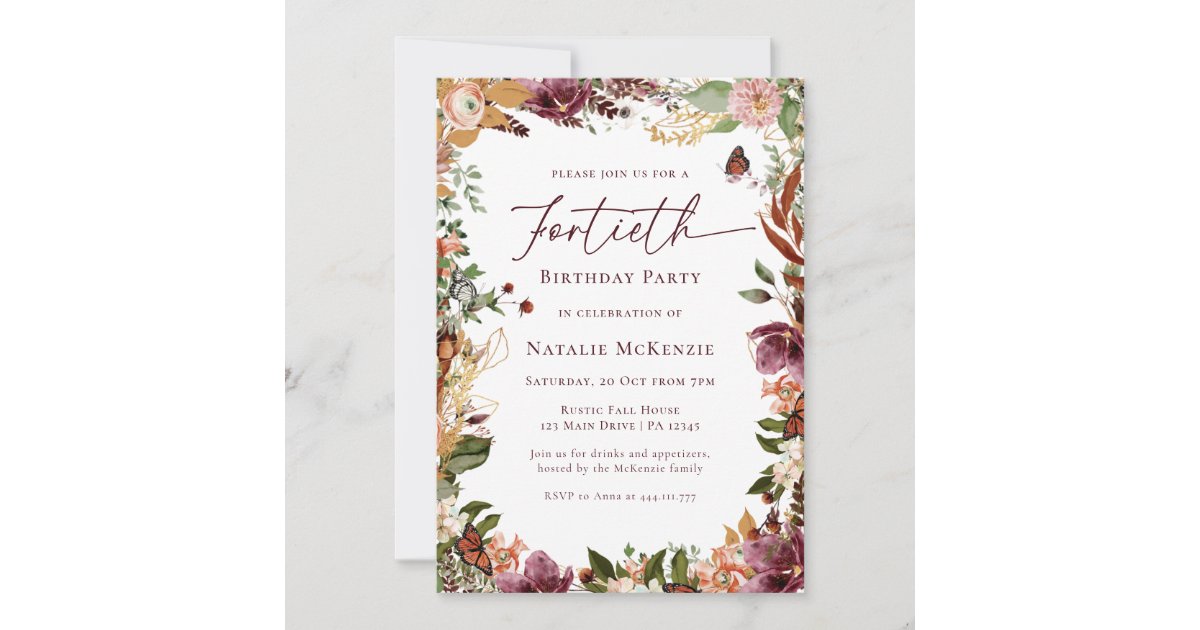 Rustic 40th Birthday Party Invitation | Zazzle