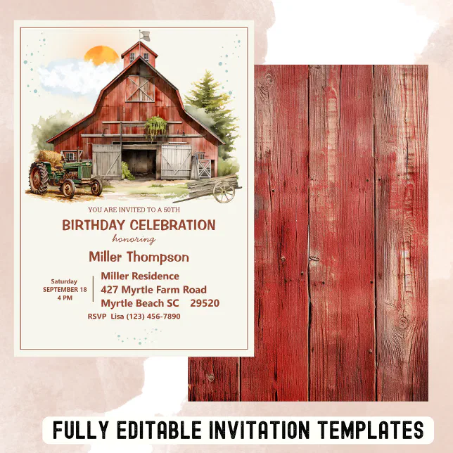 Rustic Farm 50th Birthday Tractor Party Invitation | Zazzle