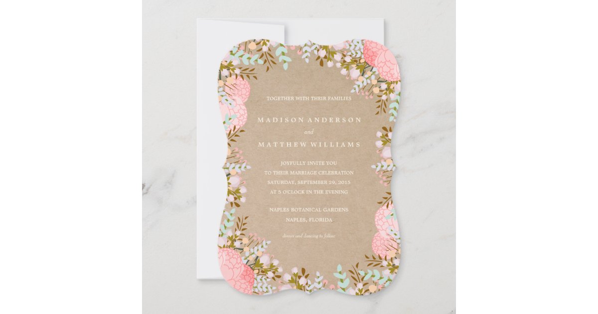 Rustic Flowers Border | Wedding Invitation | Zazzle