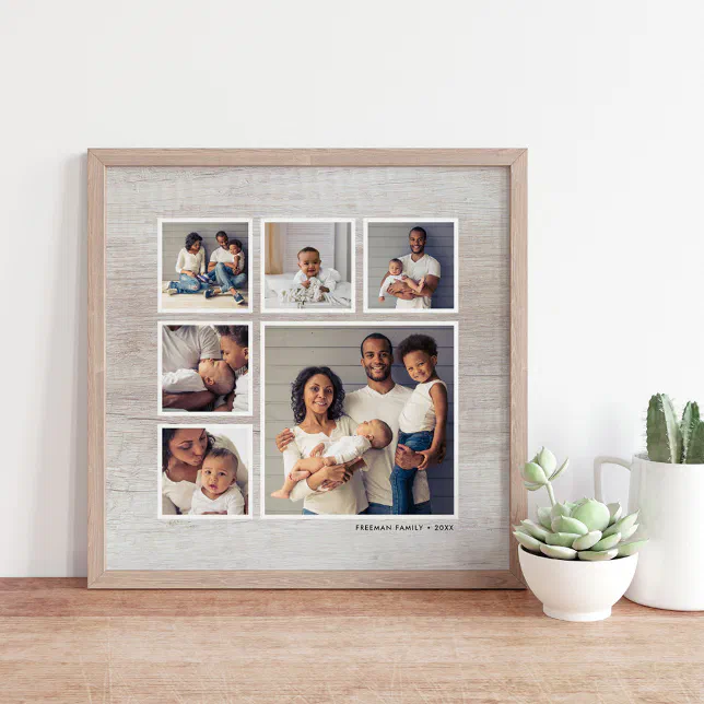 Rustic Gray Weathered Wood 6 Square Photo Collage Poster | Zazzle