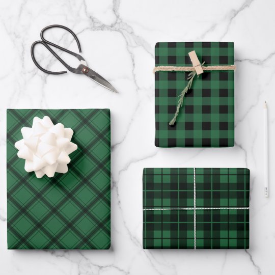 Rustic Green Plaid Buffalo Check Mixed Pattern Wrapping Paper Sheet ...