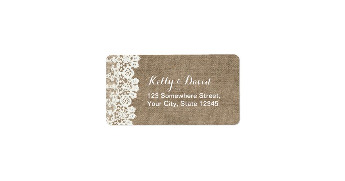 Rustic Lace & Burlap Vintage Wedding Label | Zazzle