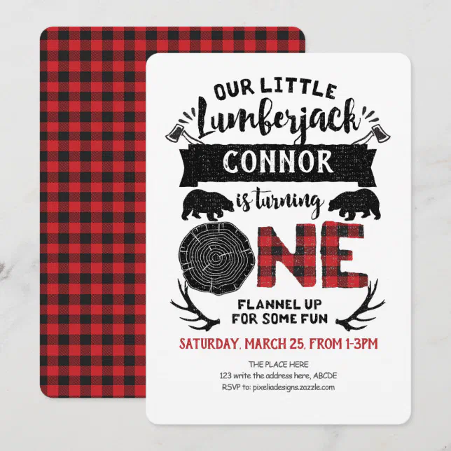 Rustic, Lumberjack, Buffalo Plaid, Boy, 1st Invitation | Zazzle