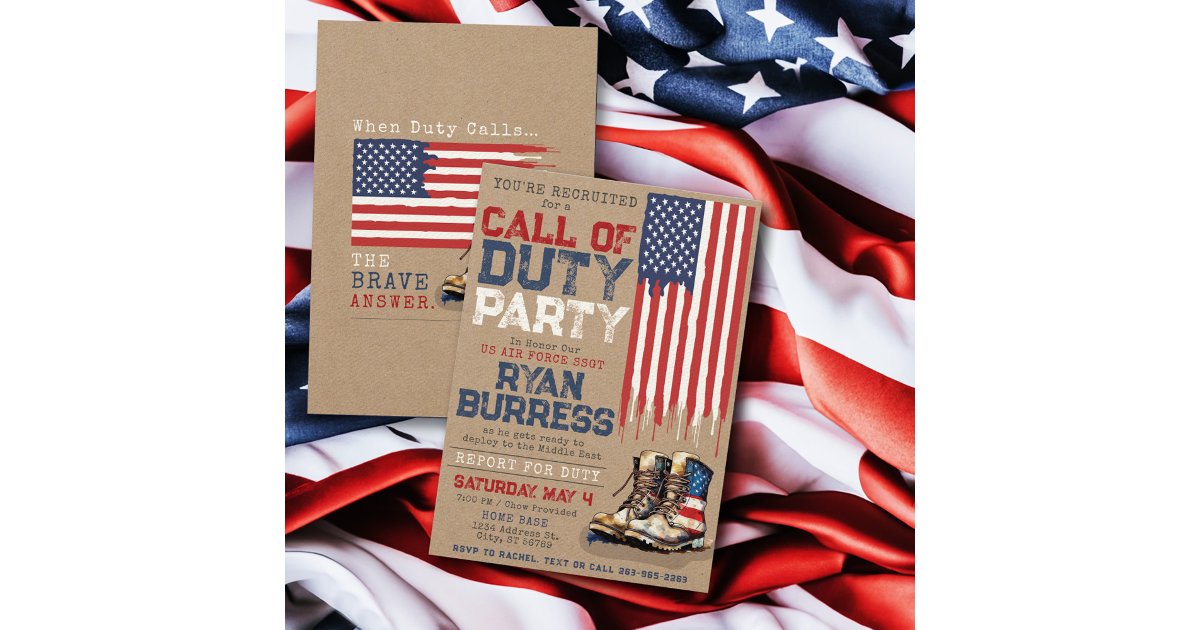 Rustic Military US Flag Deployment Farewell Party Invitation | Zazzle
