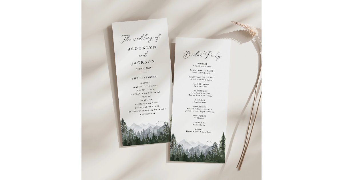 Rustic Mountain Pine Tree Wedding Program | Zazzle