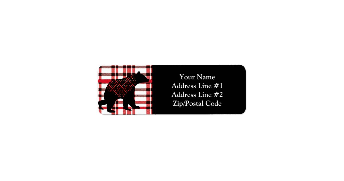 Rustic Northwoods Black Bear Silhouette On Plaid Return Address Label ...