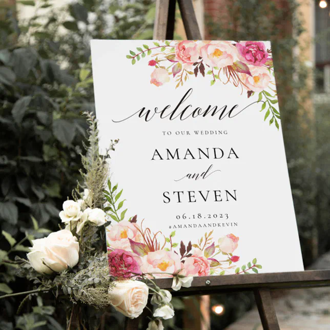 Rustic Peony Floral Wedding Welcome Sign | Zazzle