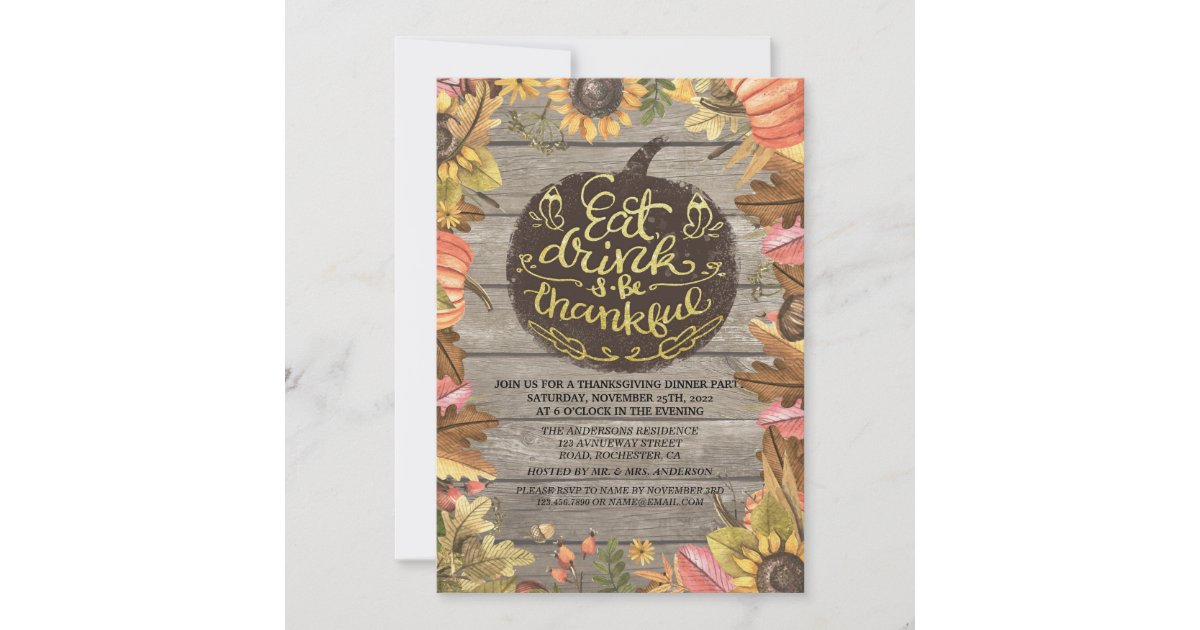 Rustic Wood Autumn Maple Thanksgiving Dinner Party Invitation | Zazzle