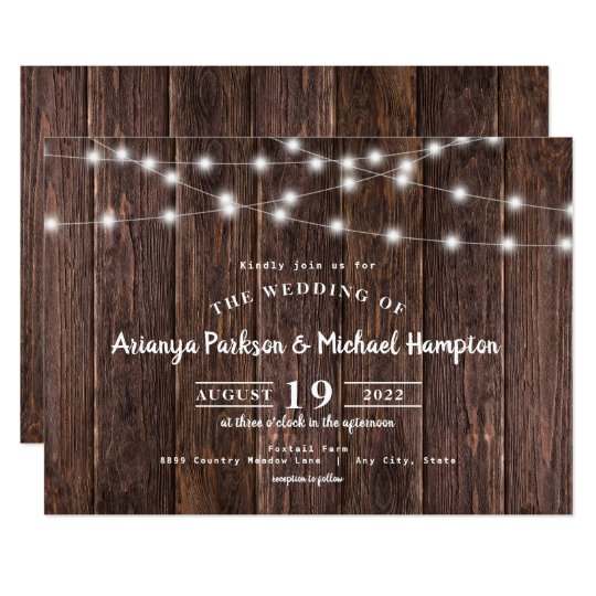 Rustic Wood String Lights Wedding Invitation | Zazzle.com.au