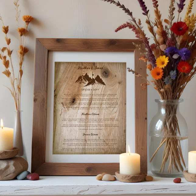 Rustic Wooden Brown Mountains Landscape Wedding Poster | Zazzle